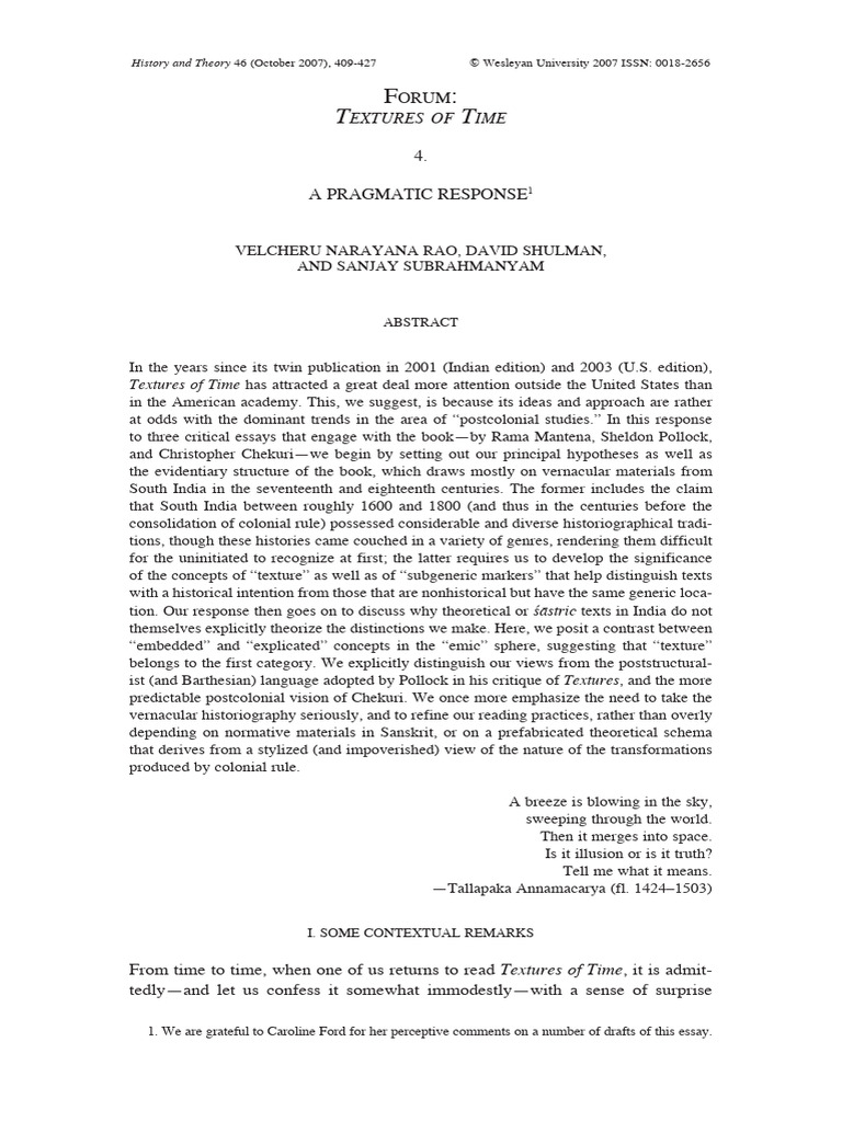 Textures of Time - Forum - History and Theory 2007october - VNR DS SS ...
