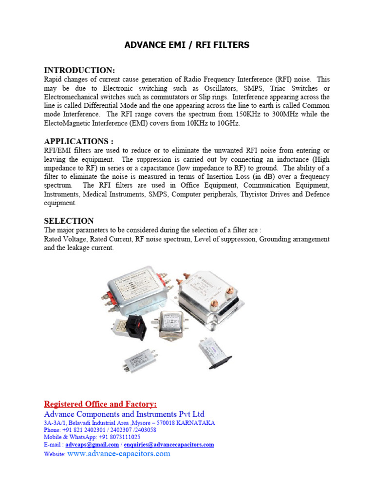EMI RFI Noise Filters | PDF | Electromagnetic Interference | Capacitor