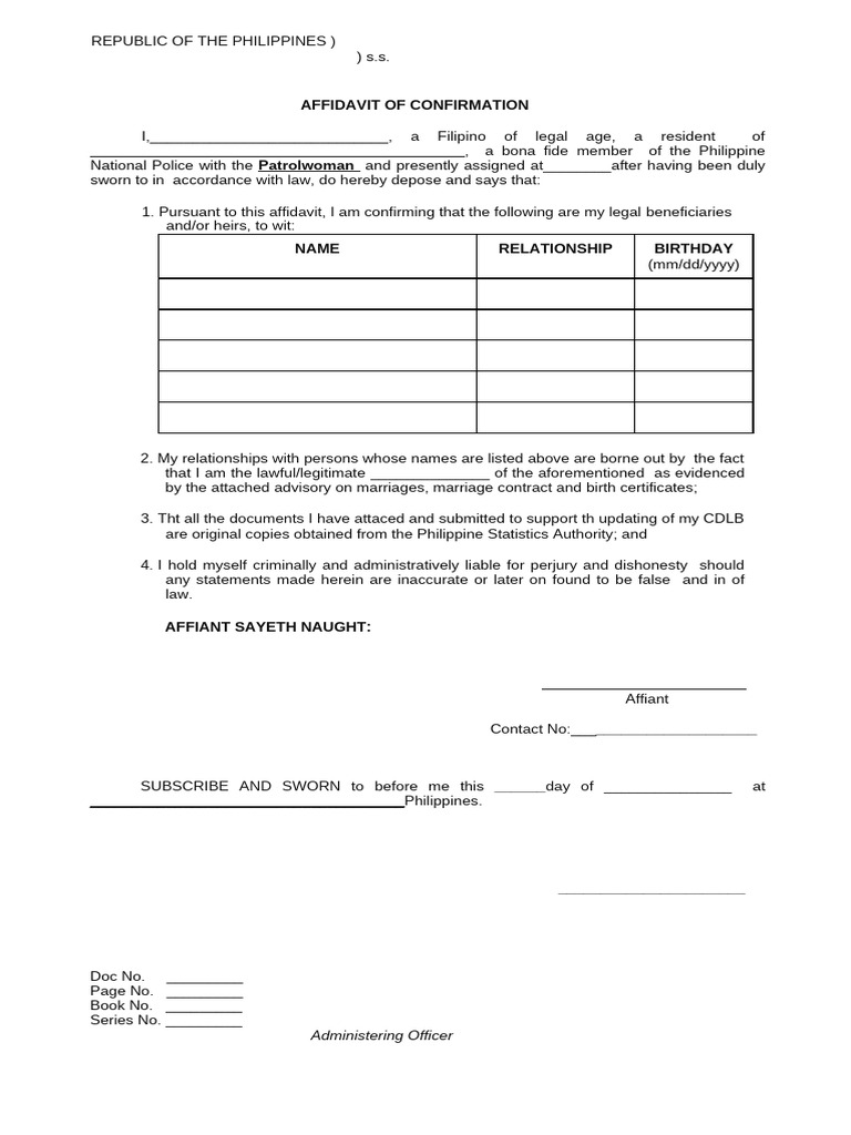 Affidavit of Confirmation PNP | PDF | Law