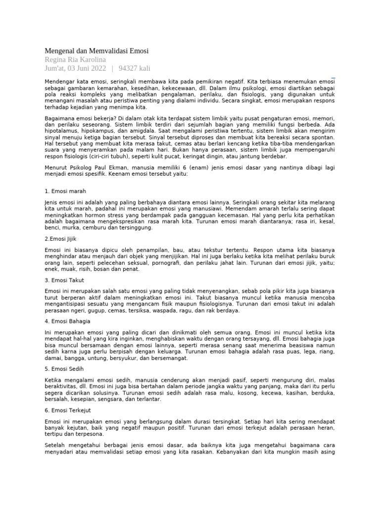 Mengenal Dan Memvalidasi Emosi | PDF | Karier & Perkembangan ...