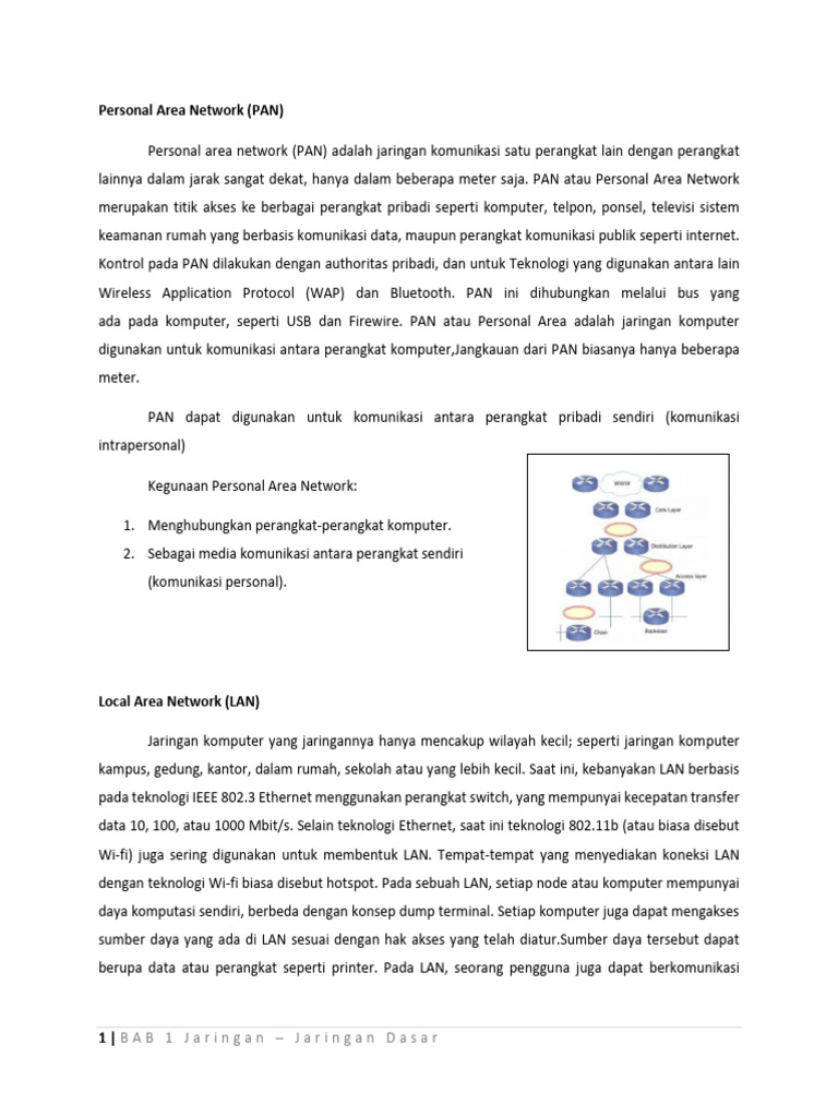 Jenis-Jenis Jaringan Komputer PAN, LAN, MAN, WAN | PDF