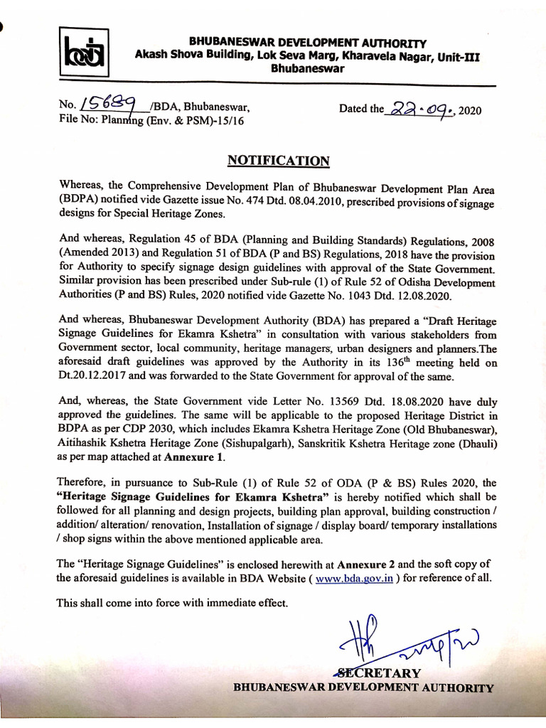 Notification With Heritage Signage Guidelines | PDF