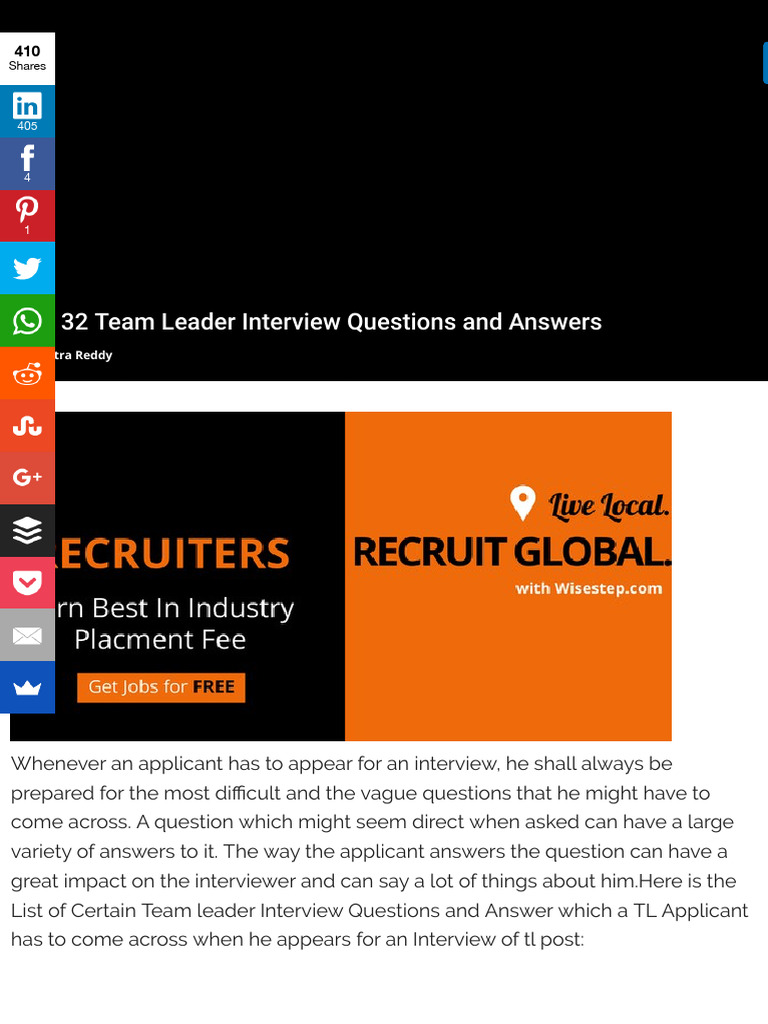 Team Leader Interview Questions & Answers | PDF | Goal | Leadership