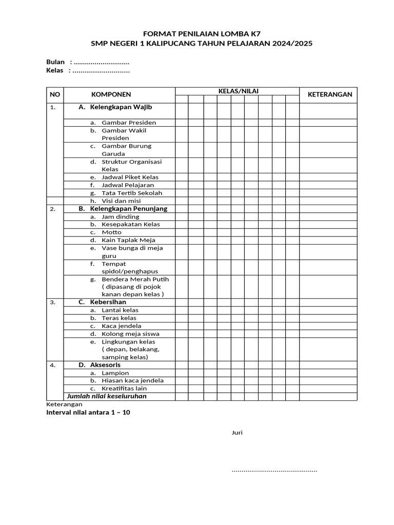 Format Penilaian Lomba 7K | PDF