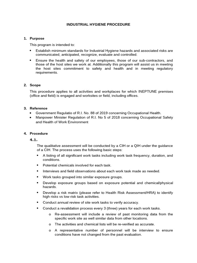 Industrial Hygiene Risk Assessment Procedures | PDF | Occupational ...