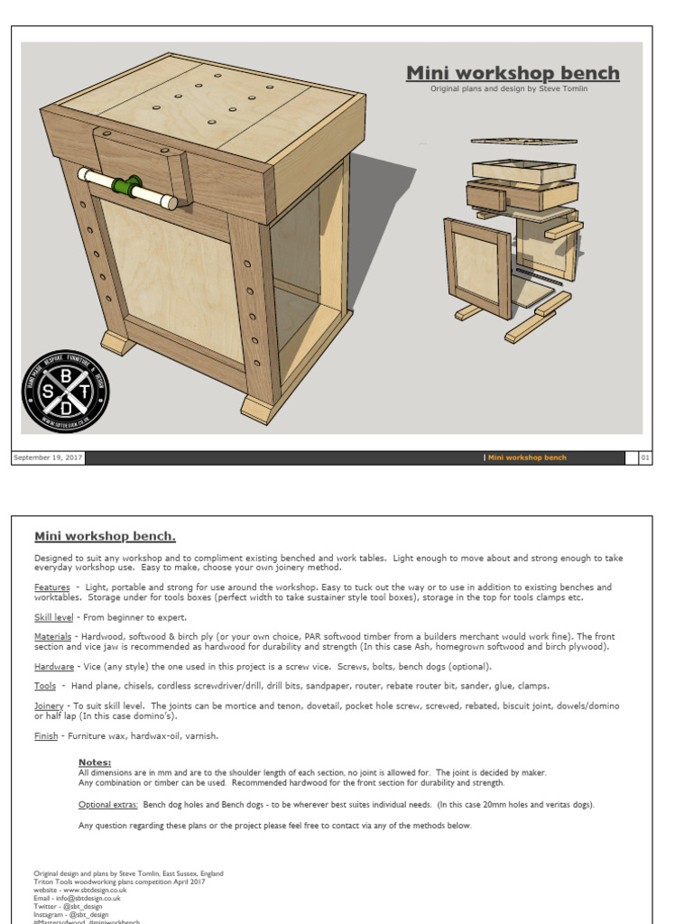 Mini Work Bench Plans V2 | PDF | Plywood | Screw