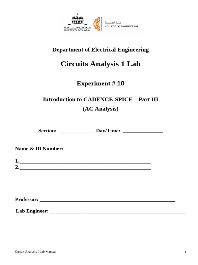 10 Updated - Circuit1 - Exp11 (AC ANALYSIS - SPICE) 17.4 CADENCE 1 | PDF | Network Analysis ...