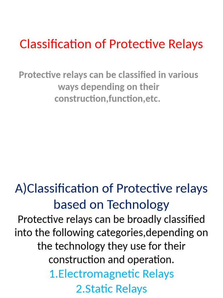 Types and Classification of Protective Relays | PDF | Relay ...