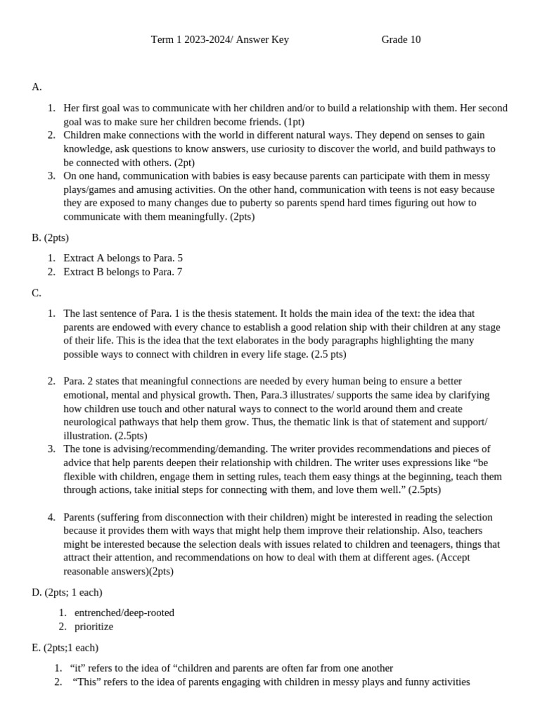 Term 1 GR 10 2023-2024 KEY | PDF | Adverb | Linguistic Morphology