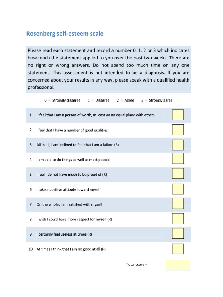Rosenberg Self-Esteem Scale | PDF