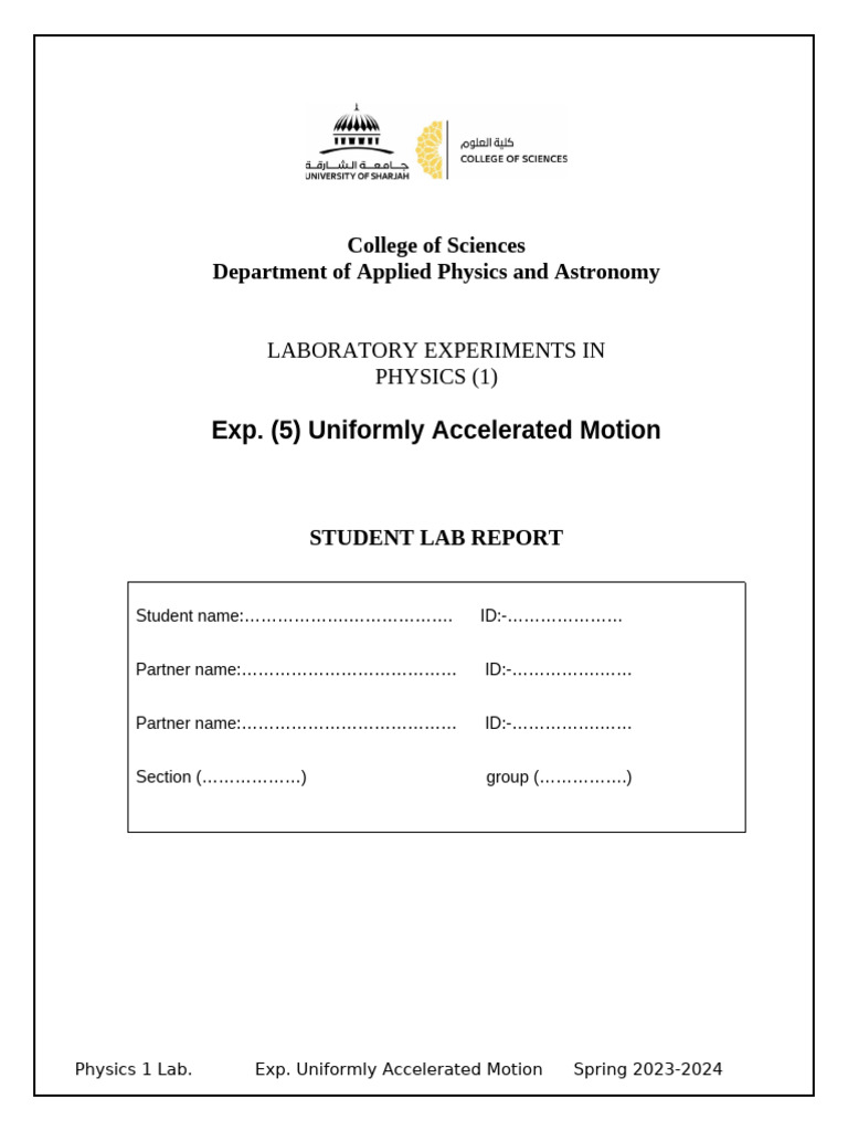 4 Exp (05) - Uniformly Accelerated Motion (Lab. Report) | PDF | Acceleration | Force