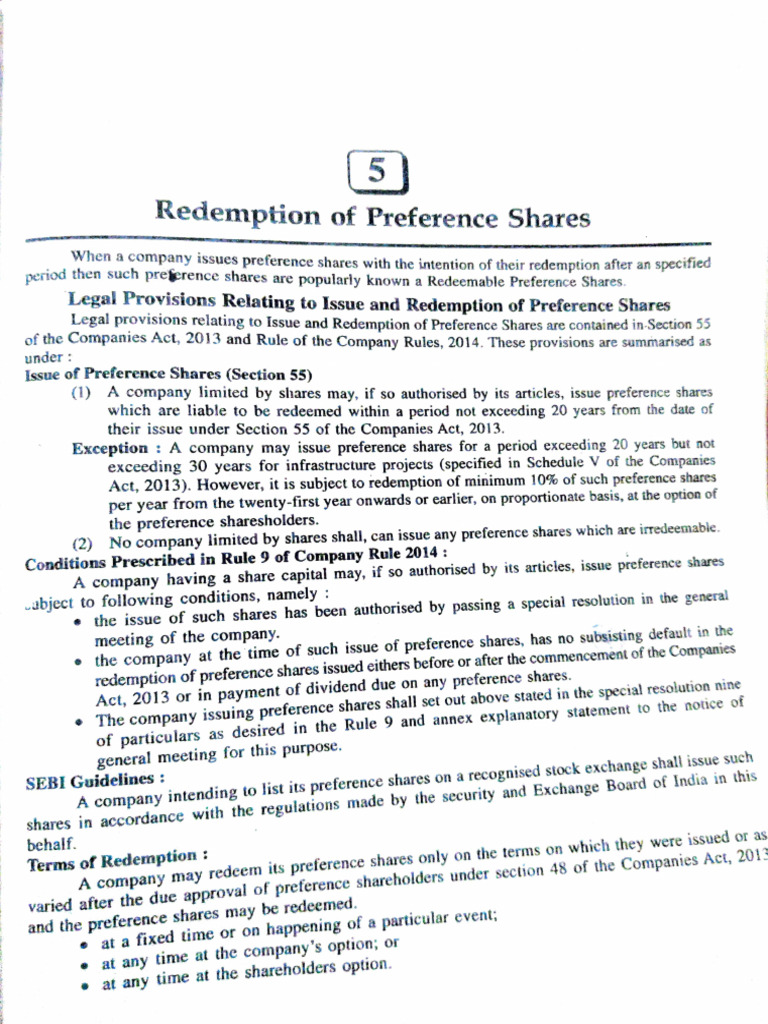 Redemption of Preference Shares | PDF | Dividend | Equity (Finance)