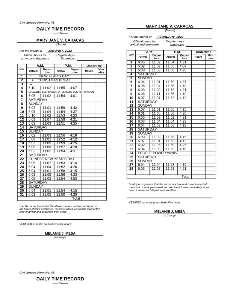 Daily Time Record DTR 2023 1 | PDF | Catholic Liturgy | Religious Holidays