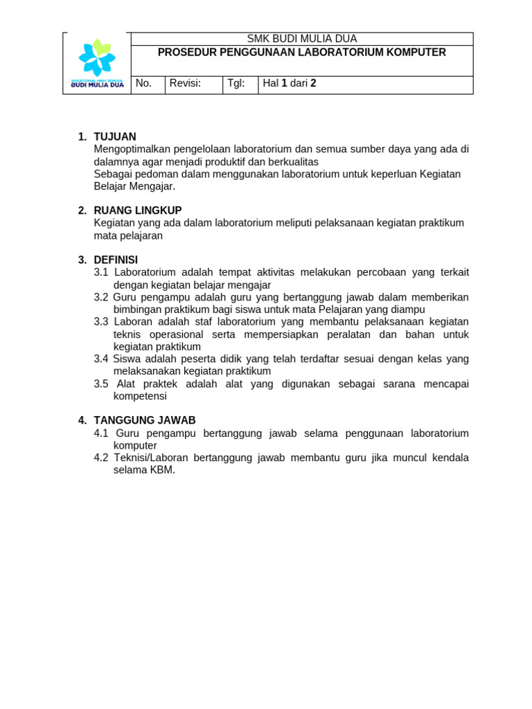 Prosedur Penggunaan Lab | PDF