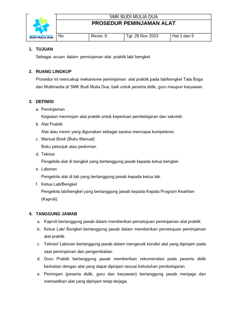 Prosedur Peminjaman Alat | PDF