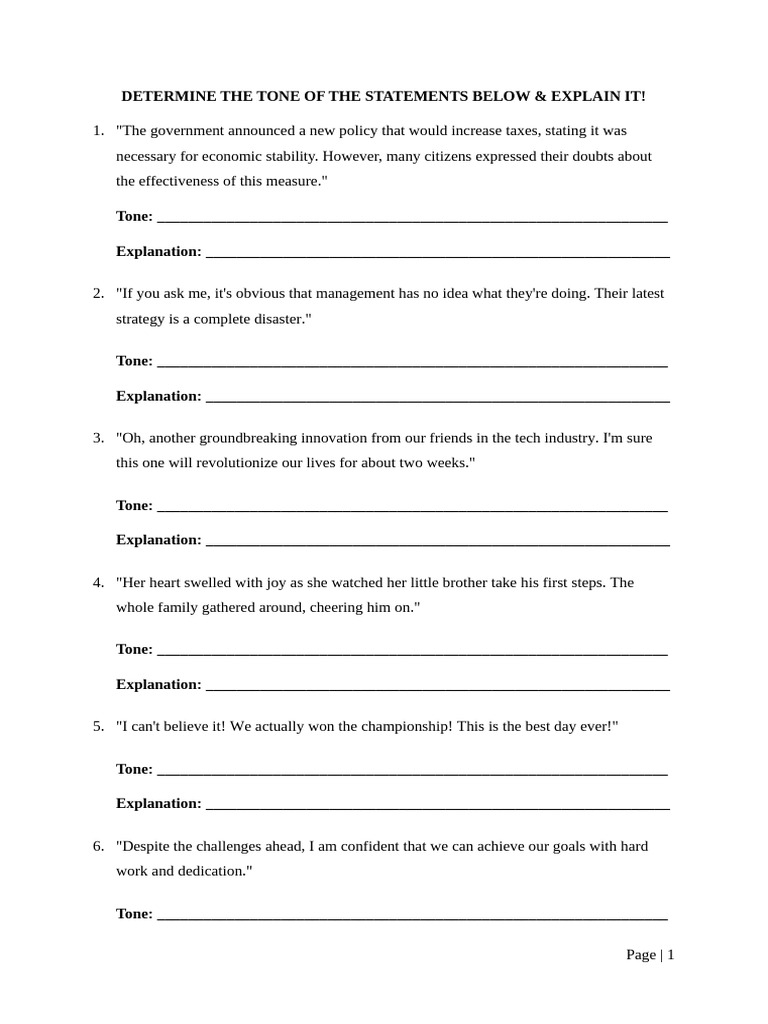 Analyze Tone in Various Statements | PDF | Social Psychology | Emotions