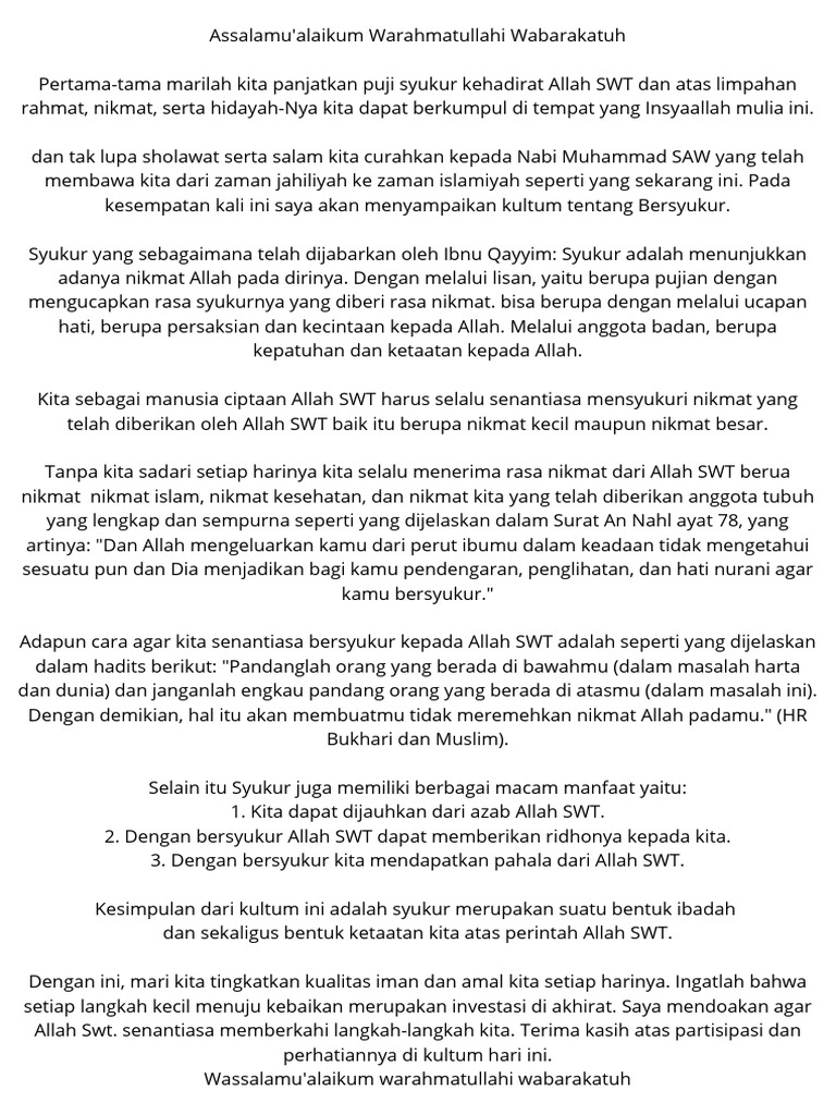 Assalamu'Alaikum Warahmatullahi Wabarakatuh Pertama-Tama Marilah Kita Panjatkan Puji Syukur ...