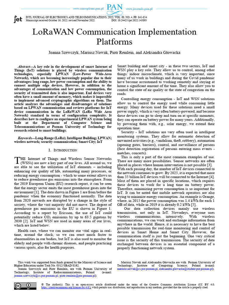 LoRaWAN Communication Implementatio | PDF | Internet Of Things | Data ...