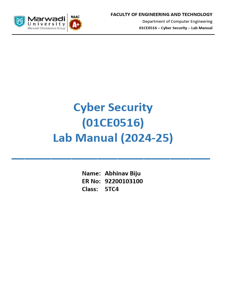 Cyber Security Lab Manual 2024-25 | PDF