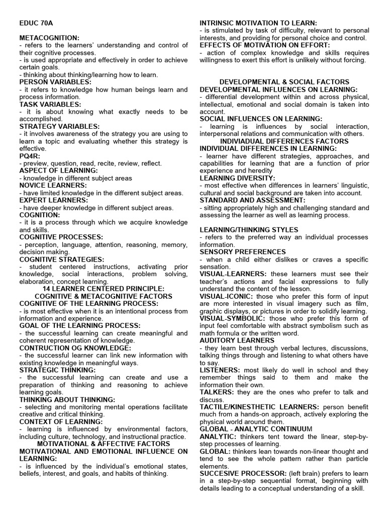 EDUC-70A-pointers | PDF | Learning | Thought