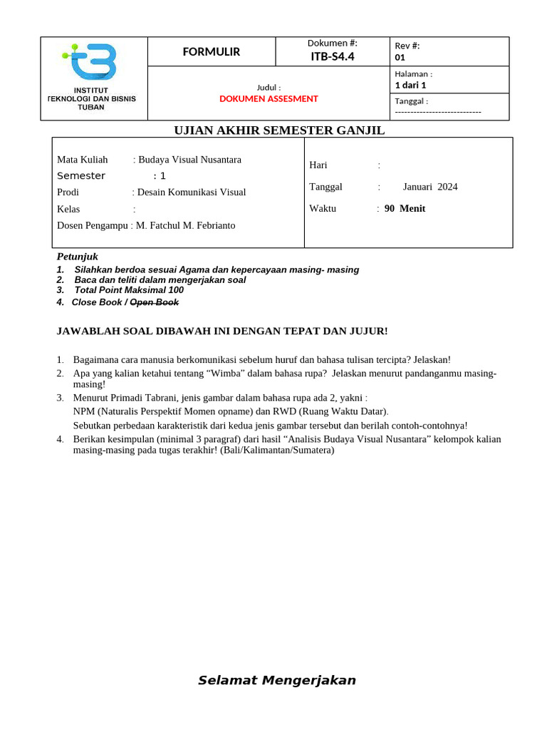 Soal Uas Budaya Visual Nusantara | PDF