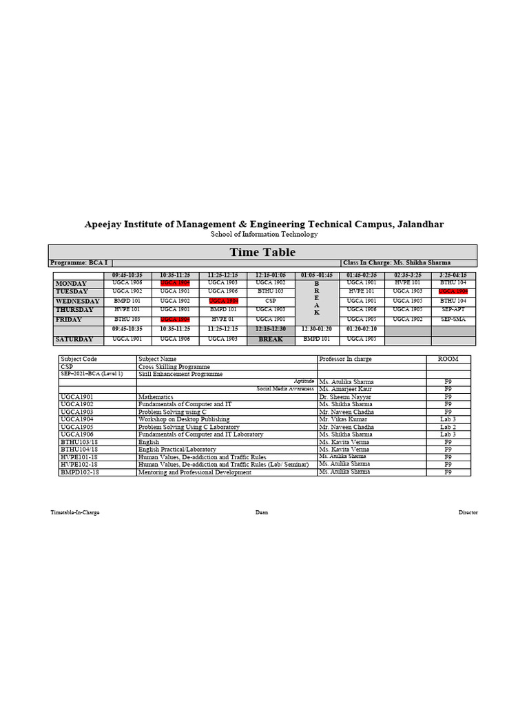 BCA and MCA Timetable 2023-24 | PDF | Computer Science | Information Technology