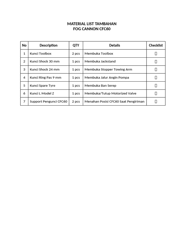 Material List Tambahan | PDF