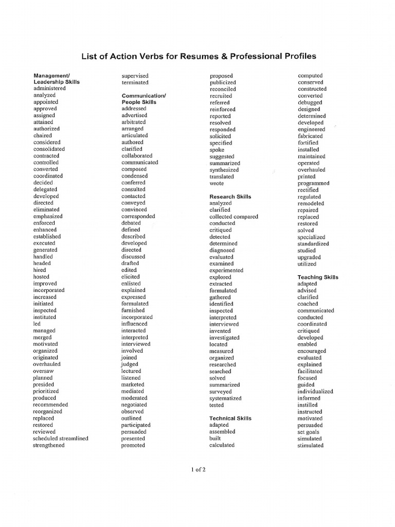 Action Verbs Original | PDF