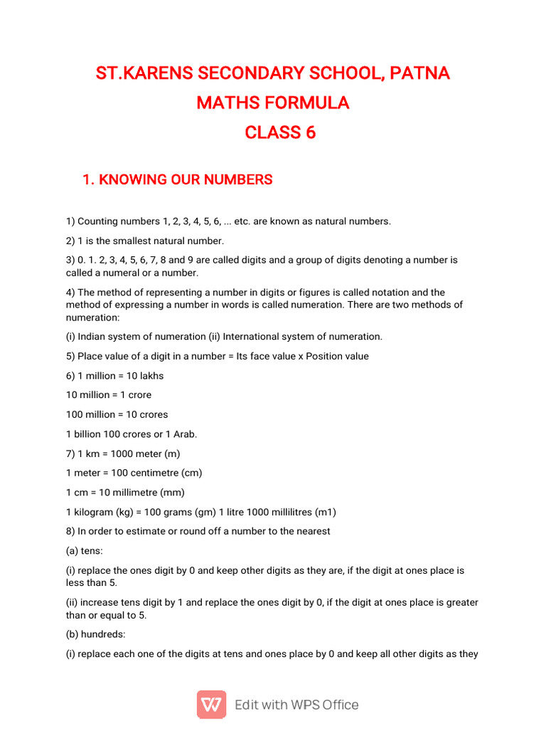 Share Maths Formula class-VI | PDF | Ratio | Area