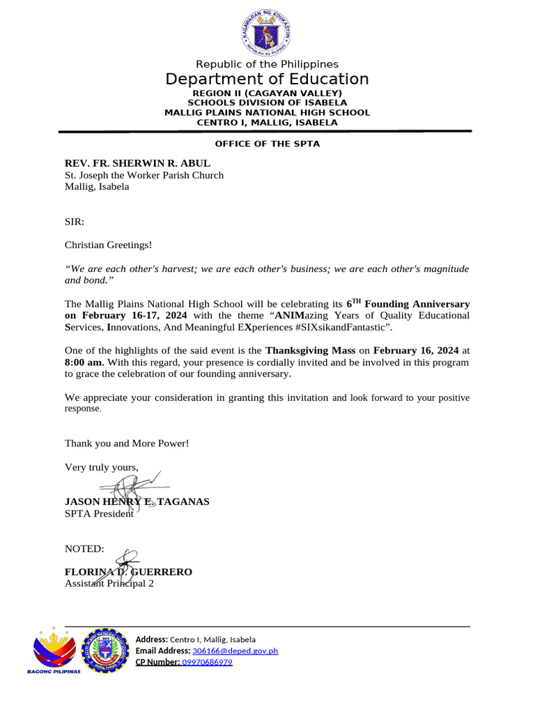 Letter Sample For Priest Invitation | PDF