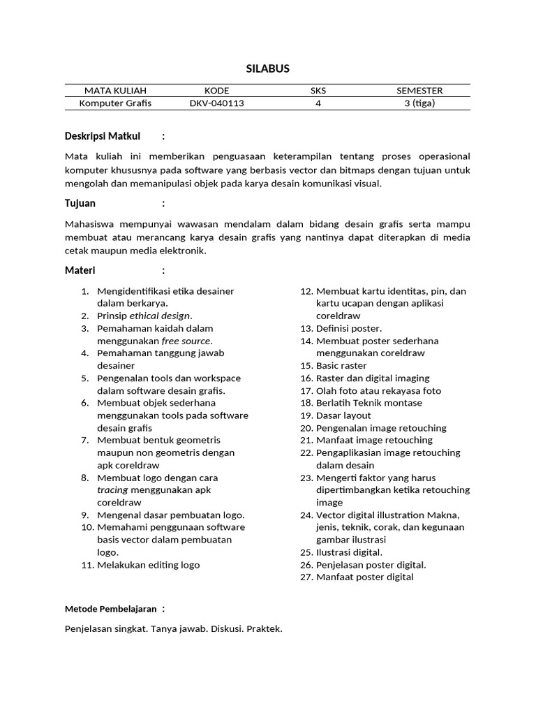 SILABUS Komputer Grafis | PDF