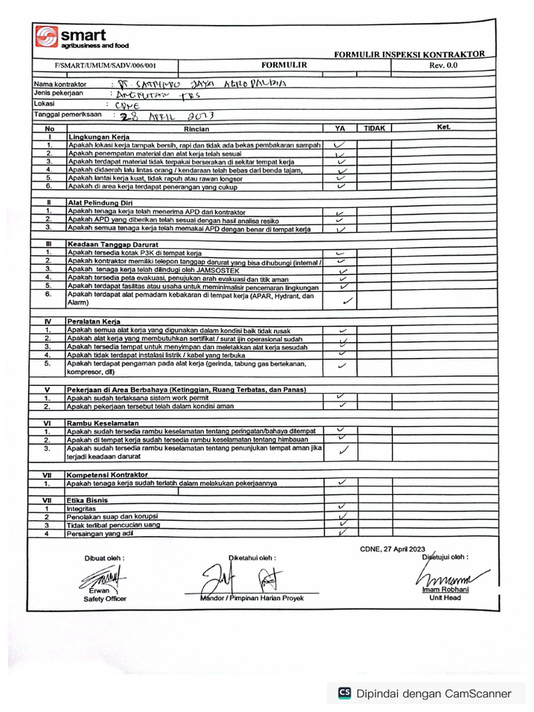 Inspeksi, Evaluasi Dan Rekom Kontraktor Apr 2023 | PDF