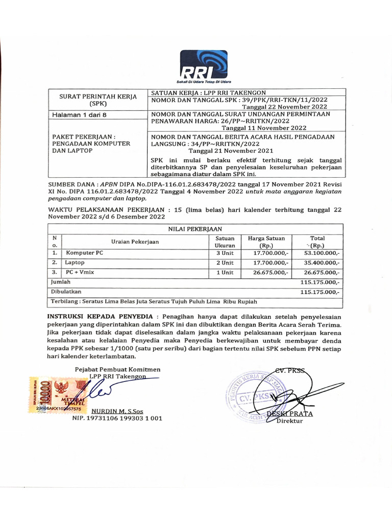 SPK Pengadaan Komputer Dan Laptop Tahun 2022 | PDF