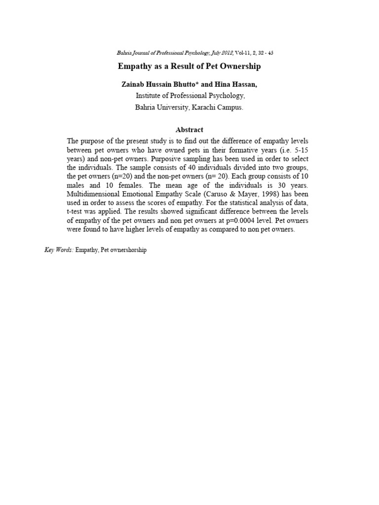 Empathy and Pet Ownership | PDF | Empathy | Pet