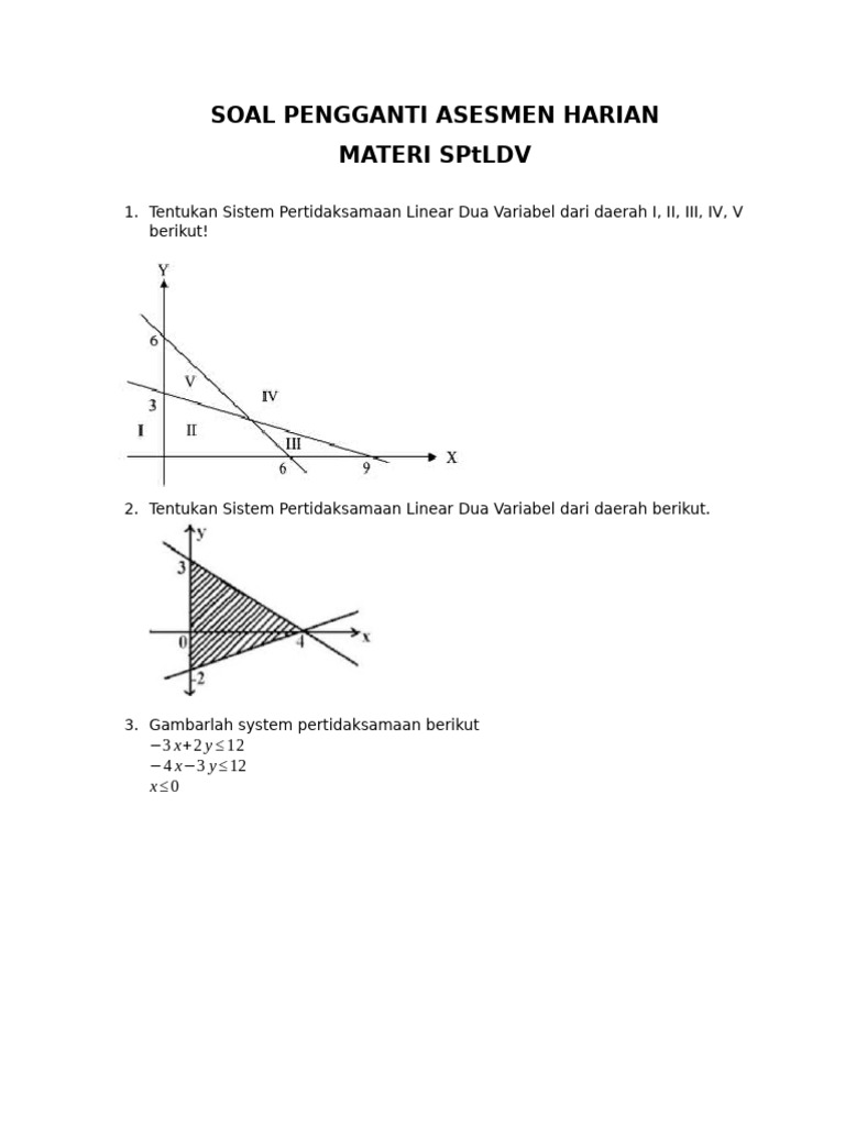 SOAL PENGGANTI ASESMEN HARIAN MATEMATIKA (SPTLDV) | PDF