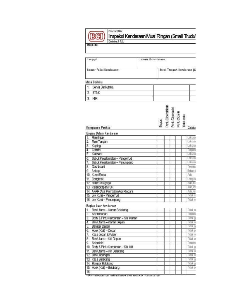Form Checklist Truck | PDF | Teknologi & Rekayasa
