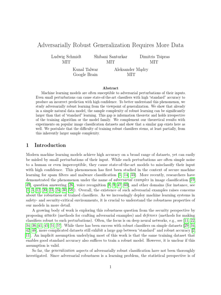 Adversarially Robust Generalization Requires More Data | PDF | Normal Distribution | Statistical ...