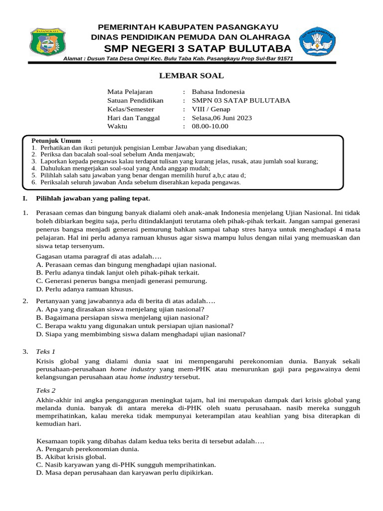 Soal Pat BHS Indo Kelas 8 | PDF | Ilmu Sosial | Kajian Bahasa Asing