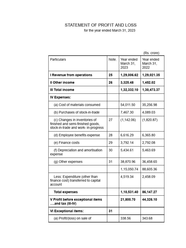 Statement of Profit and Loss | PDF | Income Statement | Expense