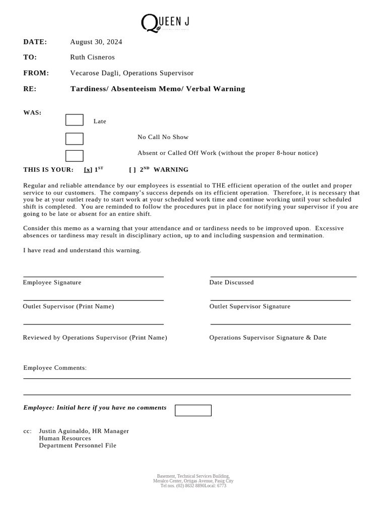 Verbal Warning Template | PDF | Human Resources | Business