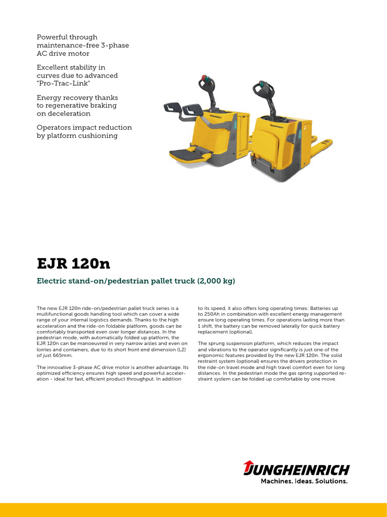 EJR 120n: Electric Stand-On/pedestrian Pallet Truck (2,000 KG) | PDF | Truck | Vehicles