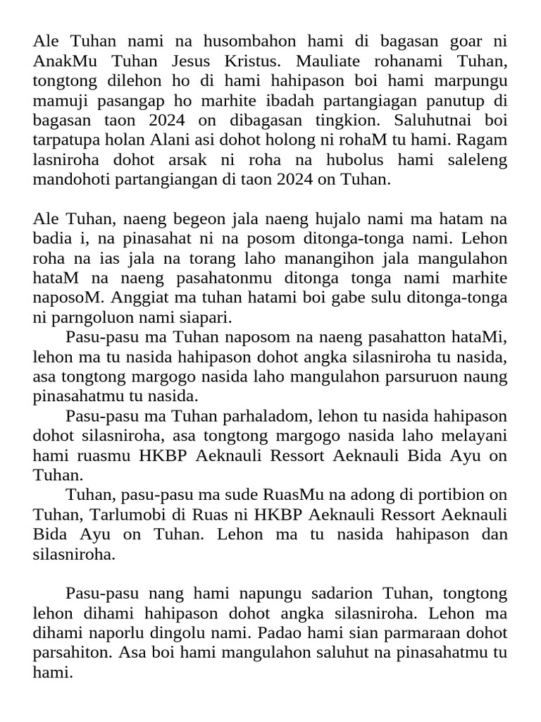 Doa Partangiangan HKBP 2024 | PDF | Agama & Spiritualitas | Gaya Hidup