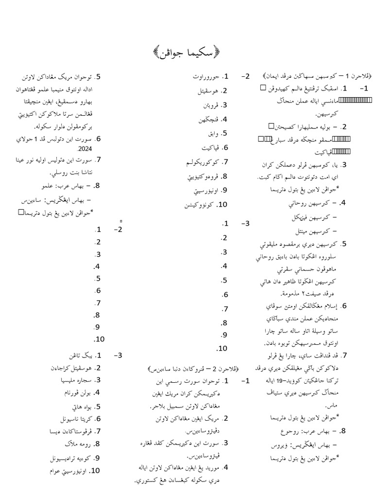 Skema Jawapan - Jawi Dan Khat | PDF