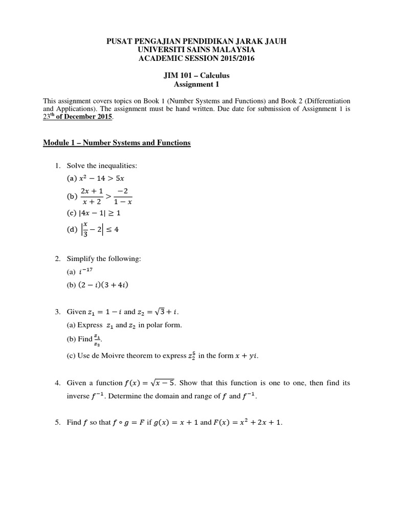 JIM 101 Assignment 1 2015 | PDF | Functions And Mappings | Mathematical Analysis