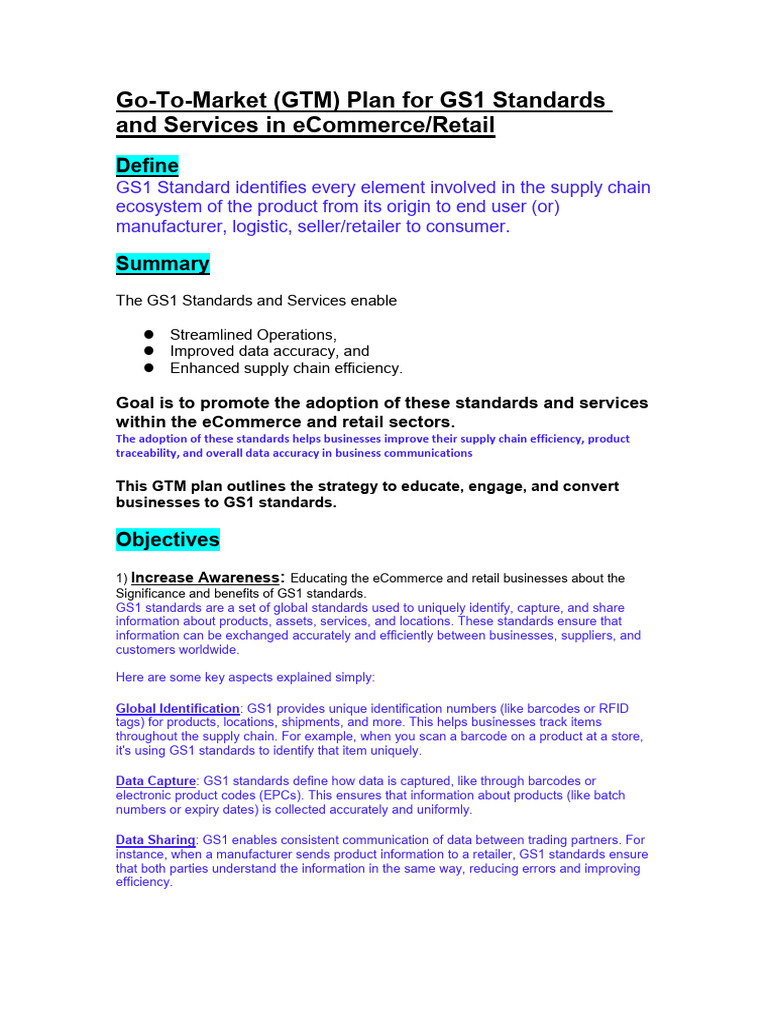 GTM Plan For Adoption of GS1 Standards & Services | PDF | Business ...