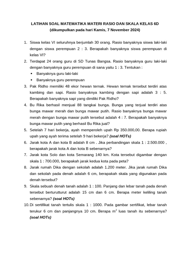 7 Nov-LATIHAN SOAL MATEMATIKA MATERI RASIO DAN SKALA KELAS 6D | PDF | Game & Aktivitas | Metode ...