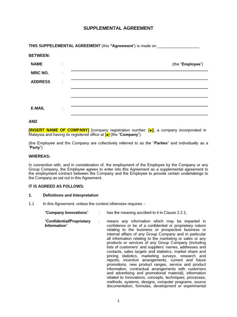 Supplement_Agreement | PDF | Legal Remedy | Trade Secret