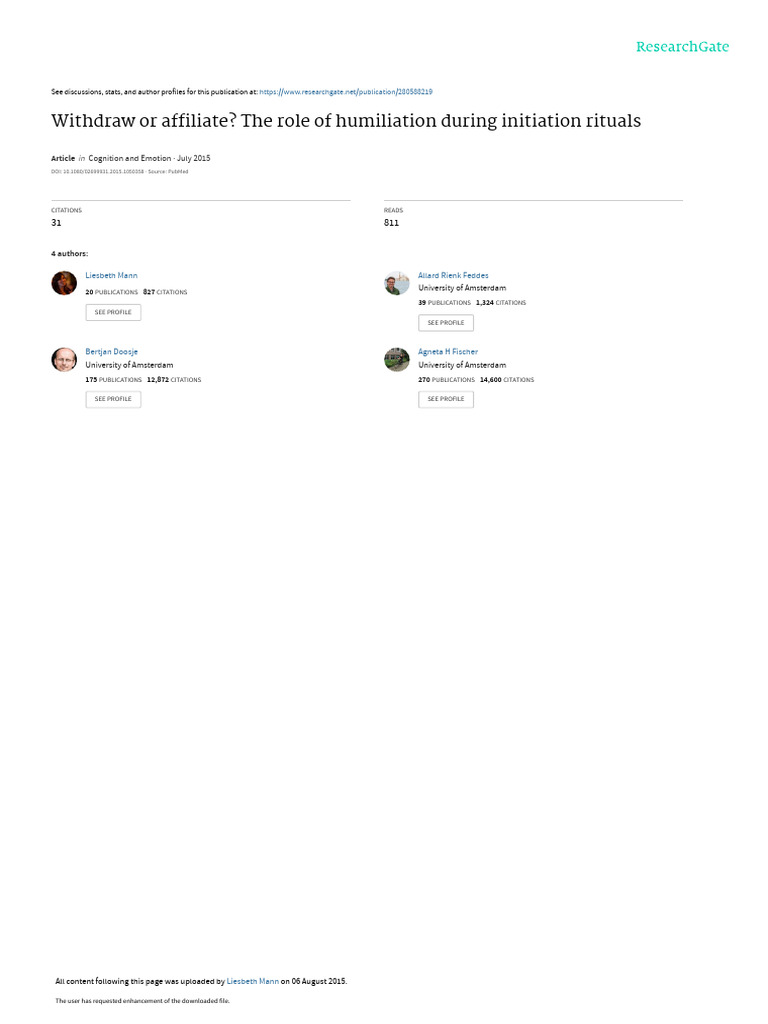 Withdraw or Affiliate? The Role of Humiliation During Initiation ...