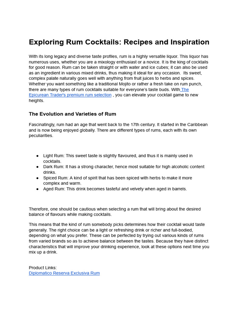 Exploring Rum Cocktails - Recipes and Inspiration | PDF | Rum | Drink
