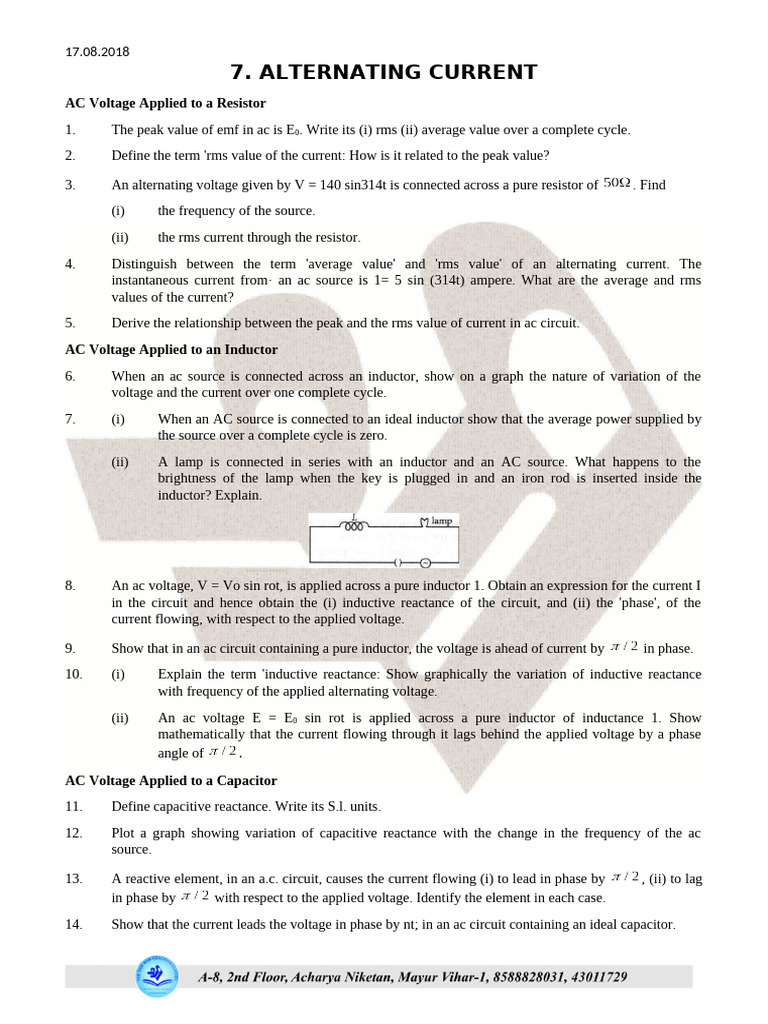 7. Alternating Current | PDF | Electrical Impedance | Capacitor